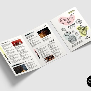 Canva Bi Fold Dessert Menu // Folded Pudding Menu Template // Canva Ice ...