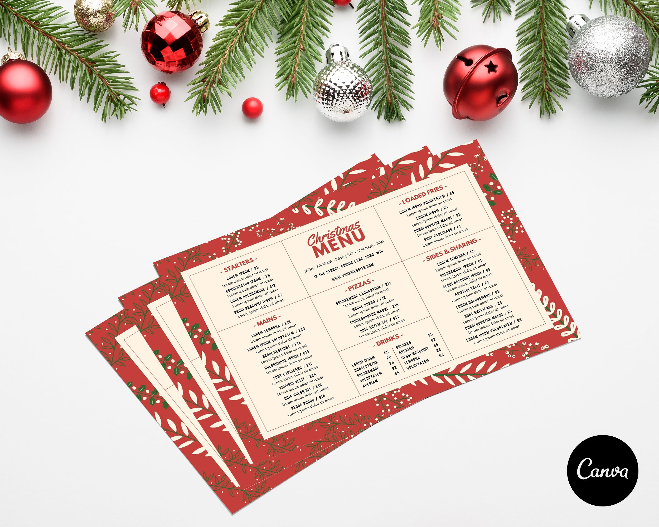 Canva Christmas Menu // Christmas Menu Template // Landscape Canva Menu ...