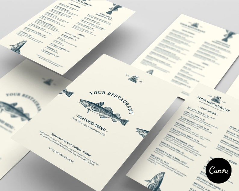 Seafood Restaurant Menu Template: A4 Fish & Chip Design (canva) - Etsy