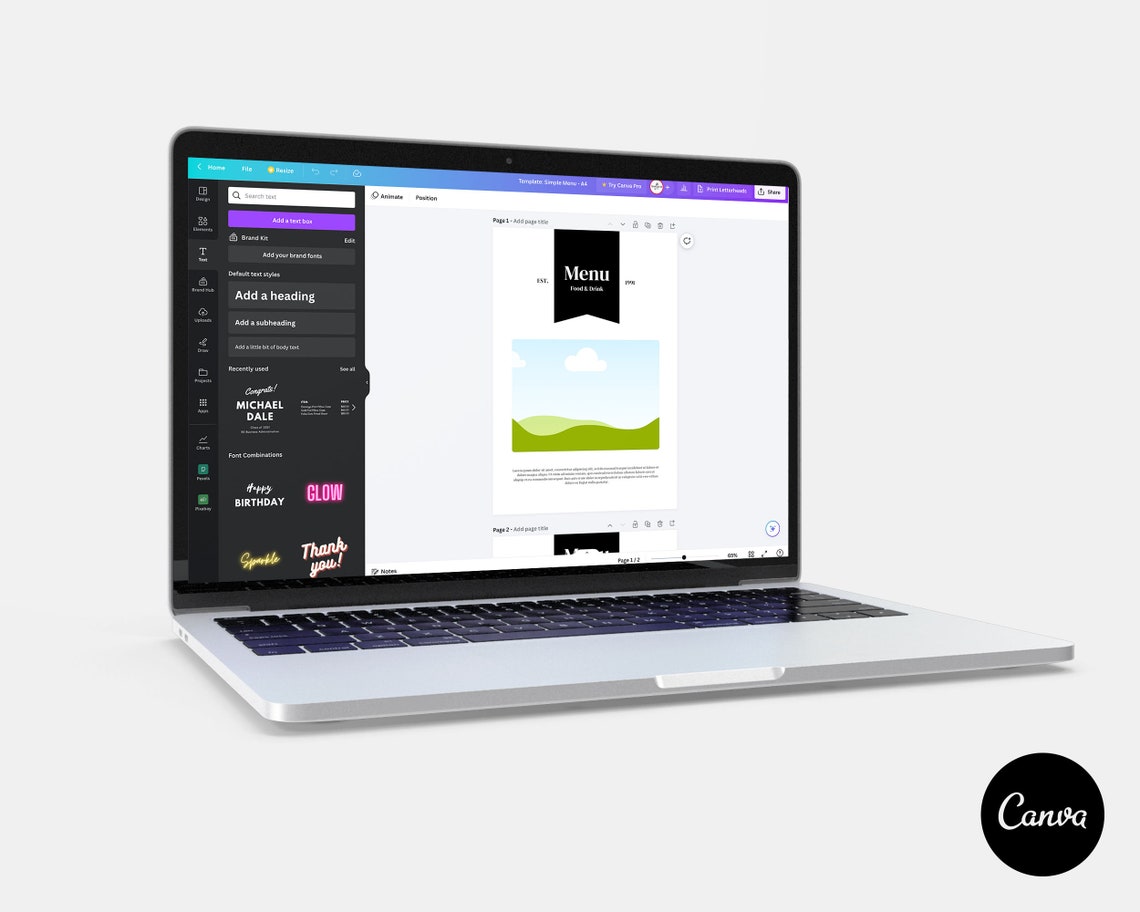 Canva Upscale Menu // Minimal Menu Template // Canva Modern Menu ...