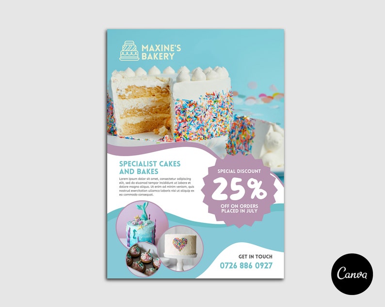 Bakery Flyer Template: Cake Shop Promotion, Custom Canva Frame - Etsy