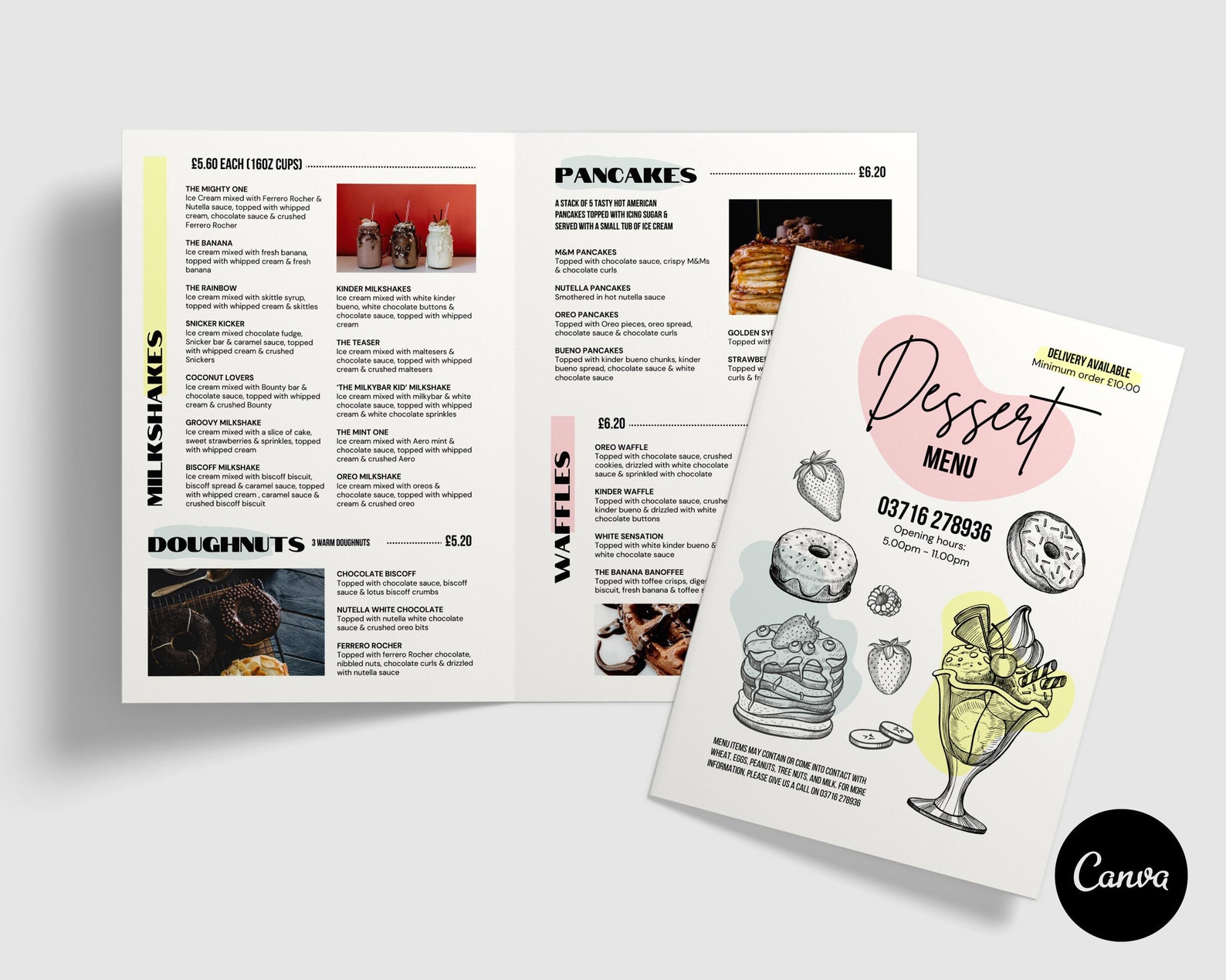 Canva Bi Fold Dessert Menu // Folded Pudding Menu Template // Canva Ice ...