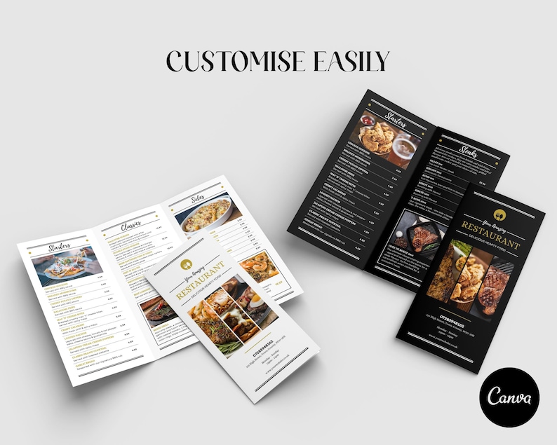 Tri-fold Restaurant Menu Template, Stylish Canva Design - Etsy