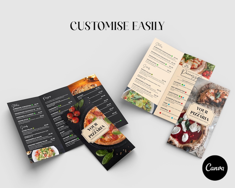 Stylish Canva Pizza Menu // Tri-fold Pizzaria Menu Template // Tri-fold ...