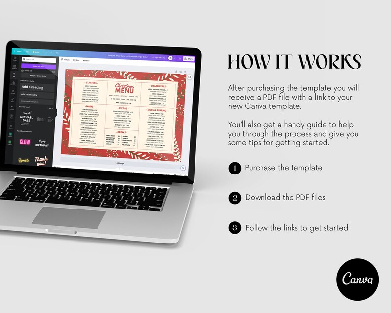 Canva Christmas Menu // Christmas Menu Template // Landscape Canva Menu ...