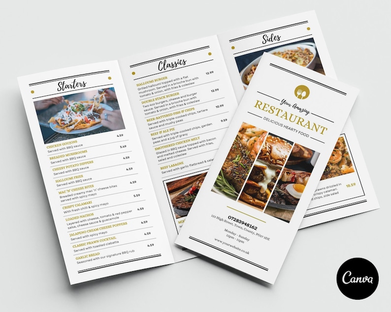 Tri-fold Restaurant Menu Template, Stylish Canva Design - Etsy