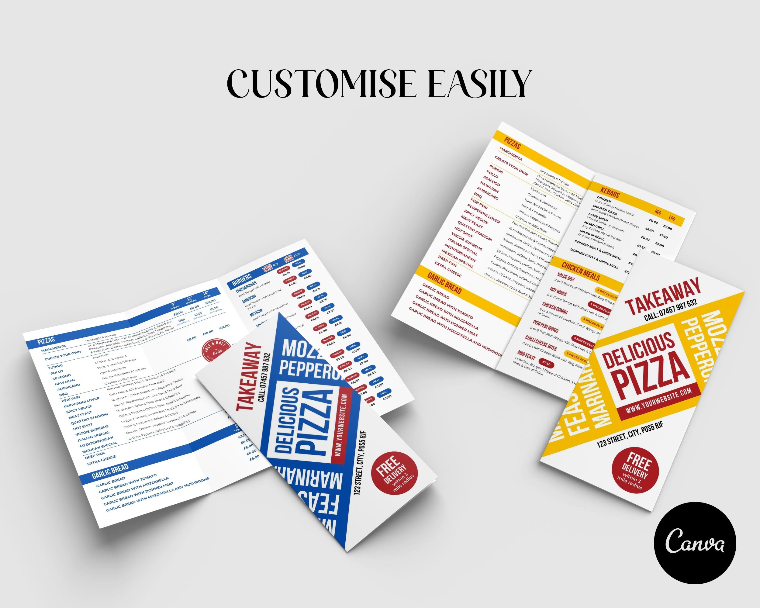 Pizza Restaurant Menu Template: Tri-fold Takeaway Design (canva) - Etsy