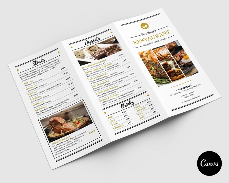 Tri-fold Restaurant Menu Template, Stylish Canva Design - Etsy