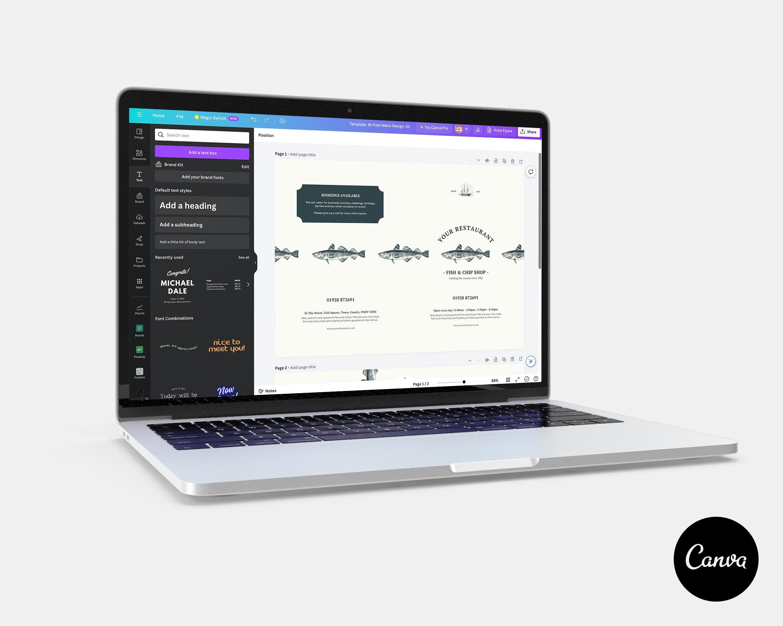 Canva Bi-fold Fish & Chips Menu // Folded Seafood Menu Template ...