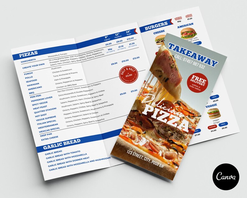 Pizza Menu Tri-fold Template: Restaurant Takeout Design (canva) - Etsy