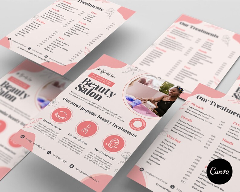 Beauty Salon Price List Flyer: 2-sided Canva Template - Etsy