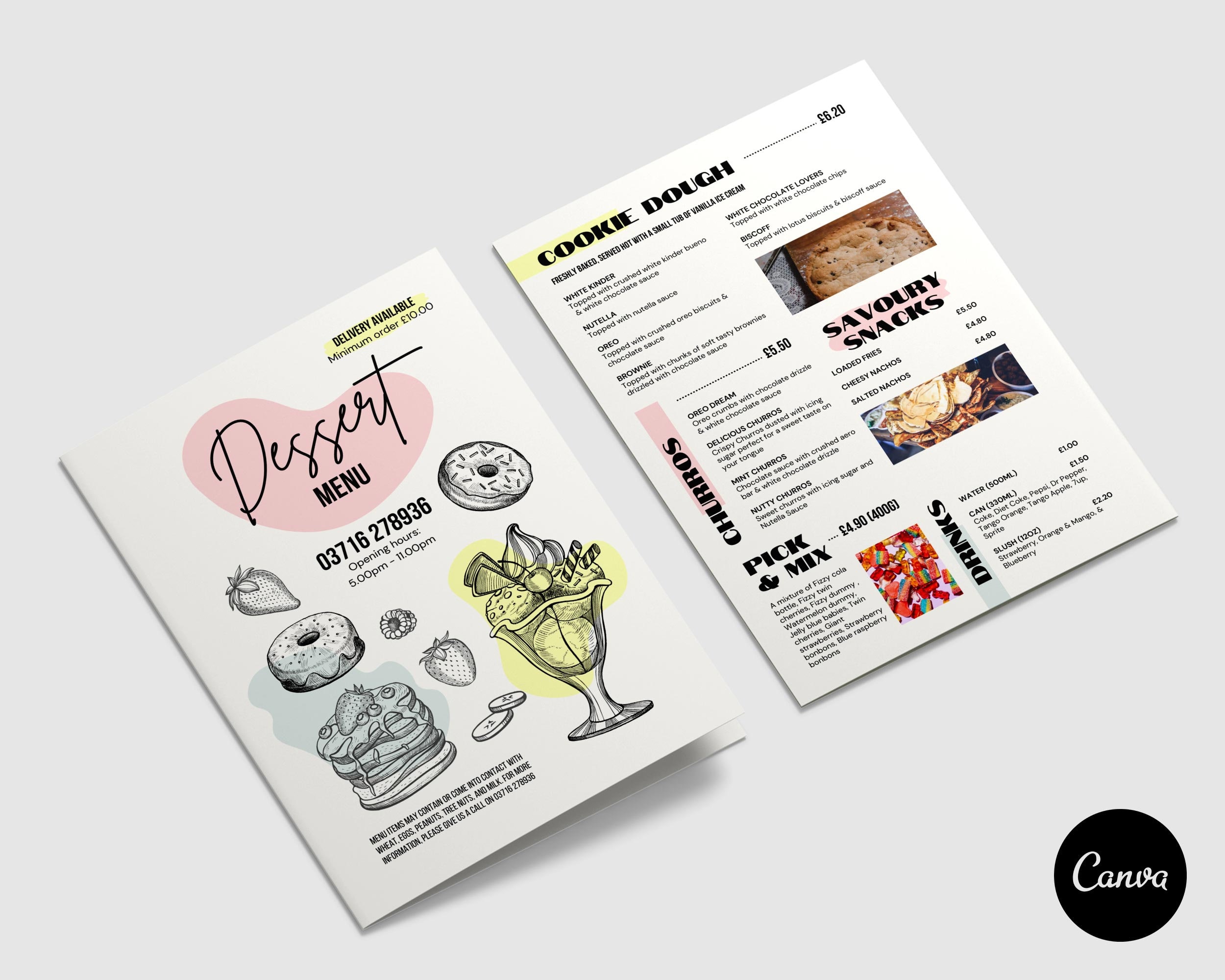 Canva Bi Fold Dessert Menu // Folded Pudding Menu Template // Canva Ice ...