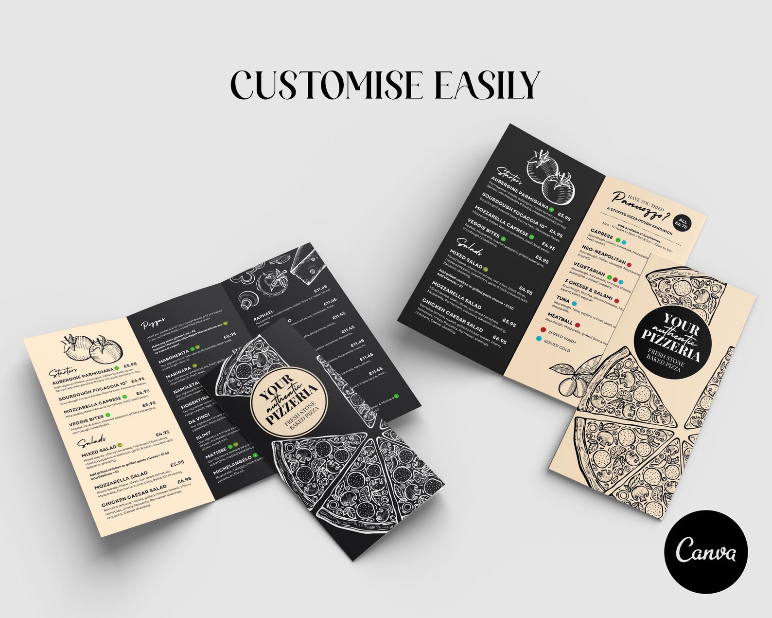 Tri-fold Pizzeria Menu Template: Customizable Canva Design ...
