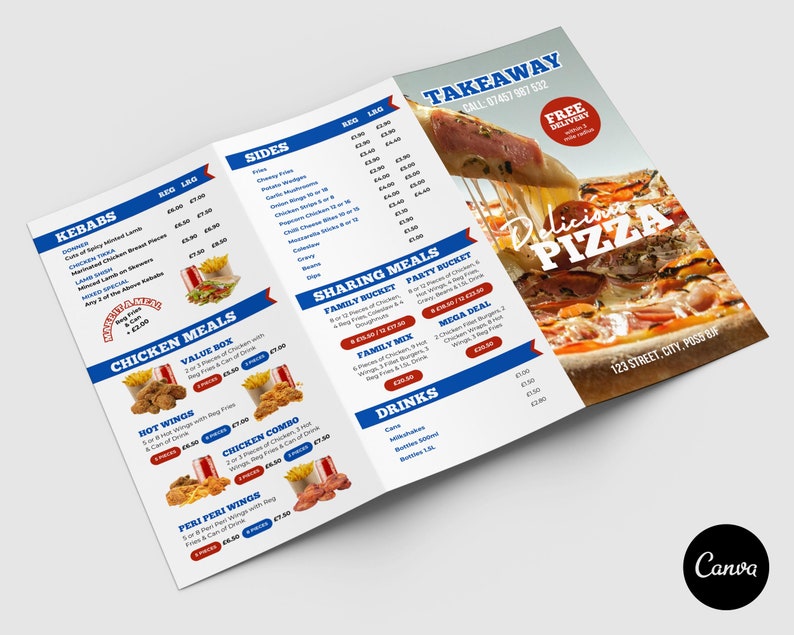 Pizza Menu Tri-fold Template: Restaurant Takeout Design (canva) - Etsy