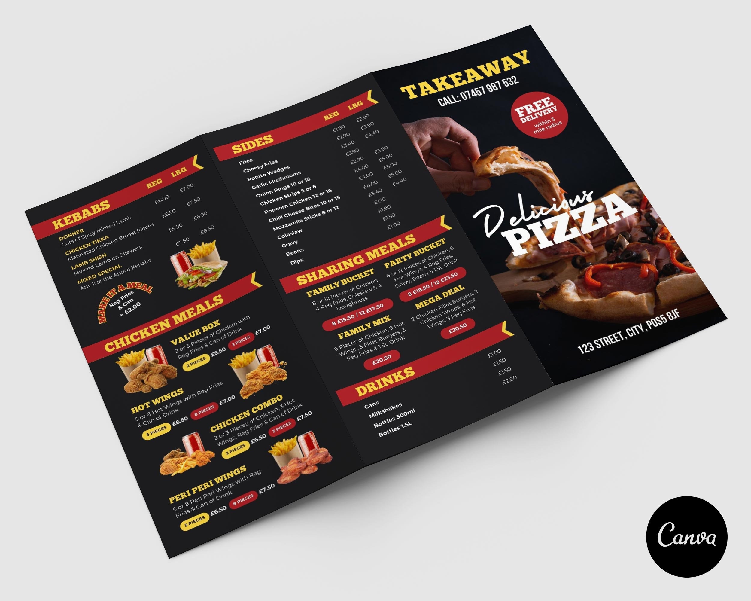 Pizza Restaurant Menu Template: Tri-fold Design (canva) - Etsy