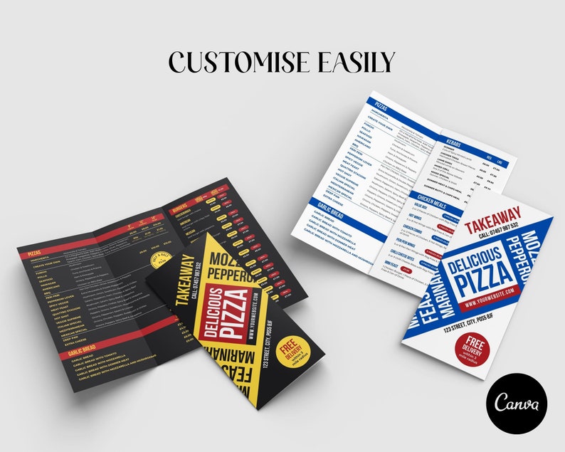 Takeaway Pizza Menu: Tri-fold Restaurant Canva Template (digital ...