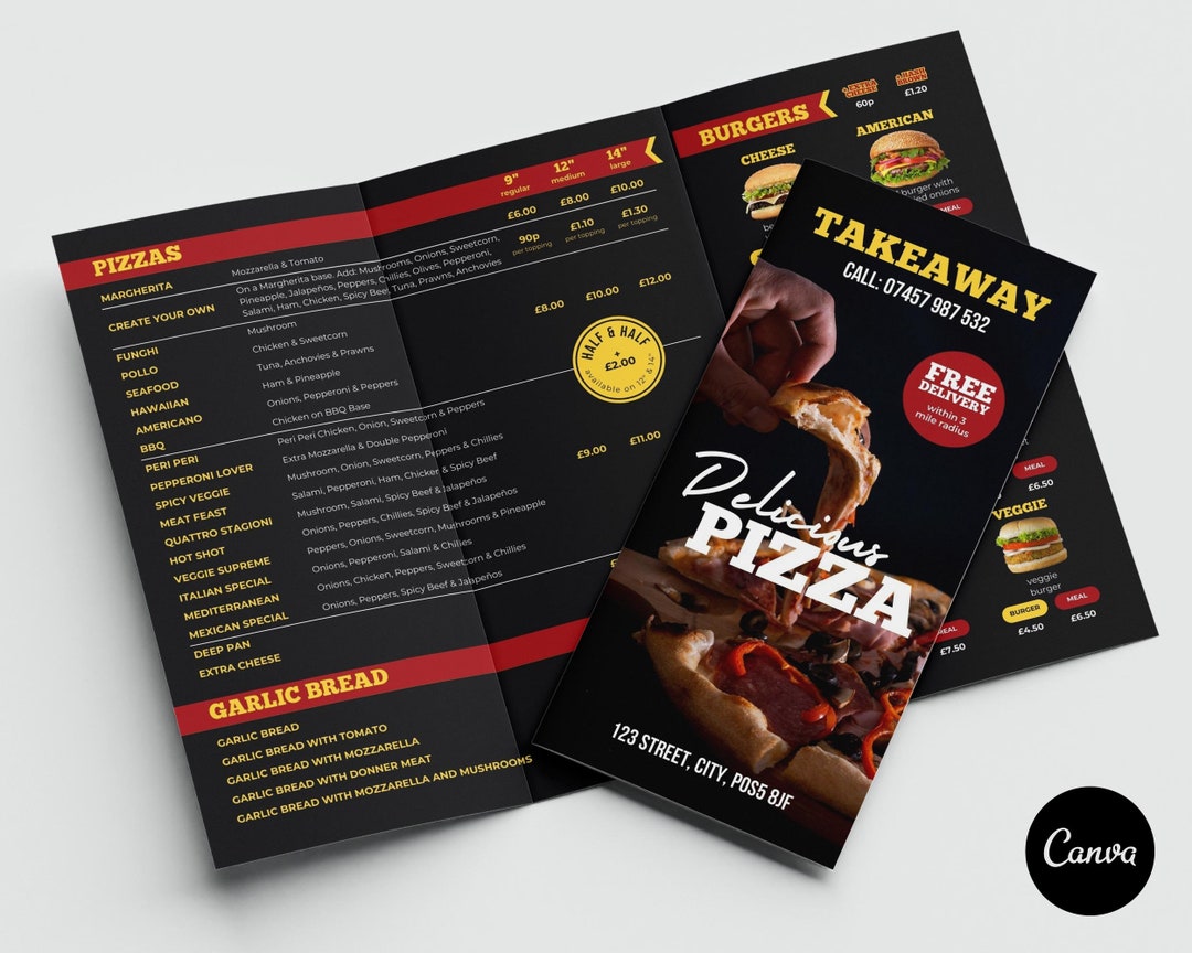 Pizza Restaurant Menu Template: Tri-fold Design (canva) - Etsy