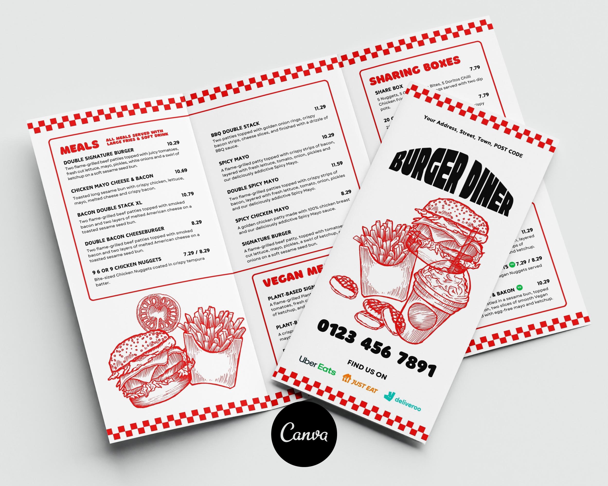 Burger Bar Menu Template: Tri-fold Canva Restaurant Template (digital ...