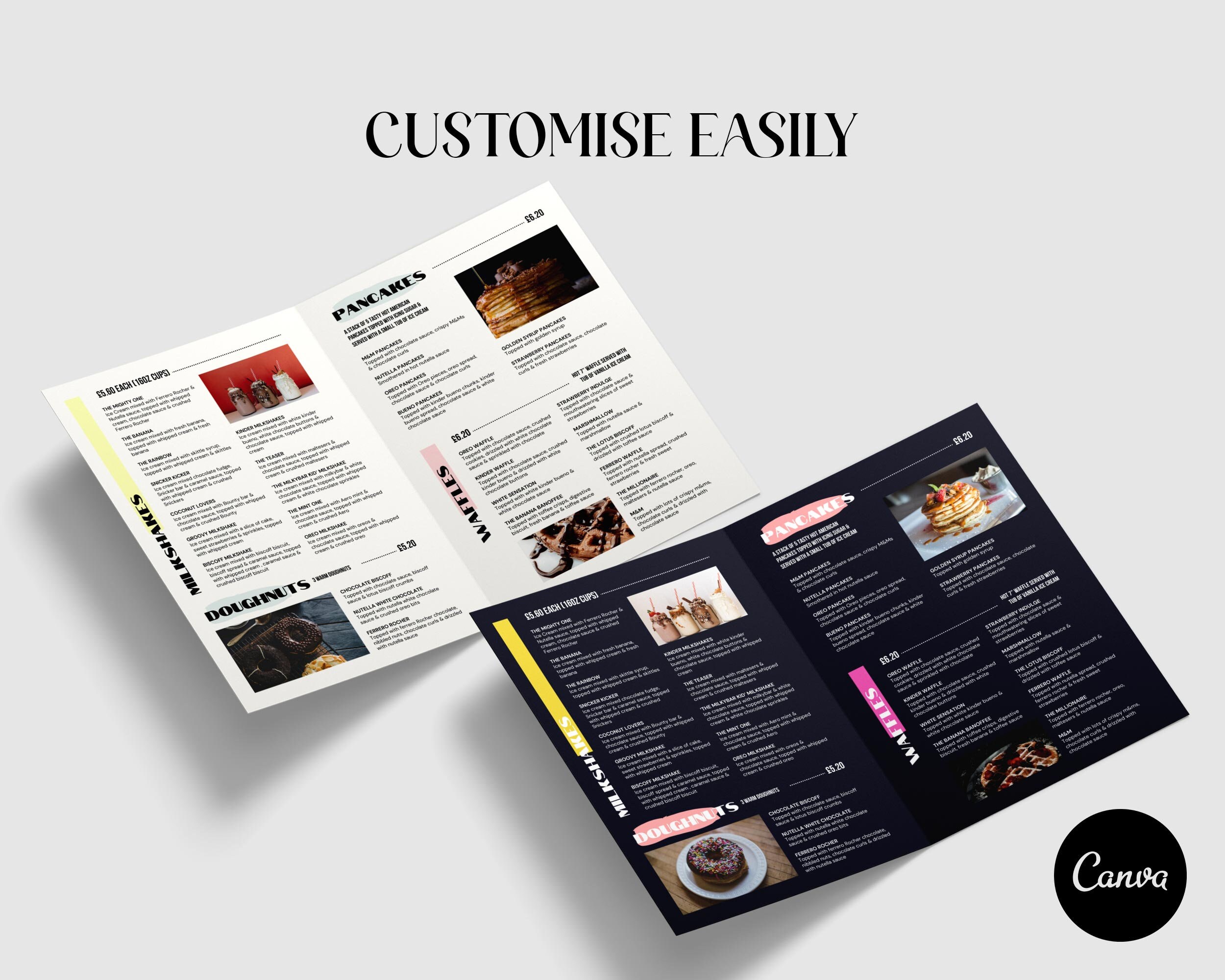 Canva Bi Fold Dessert Menu // Folded Pudding Menu Template // Canva Ice ...