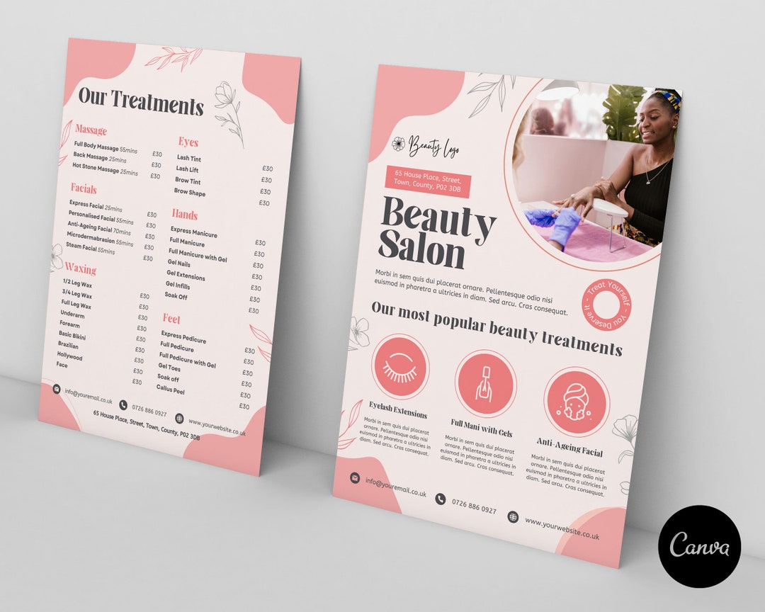 Beauty Salon Price List Flyer: 2-sided Canva Template - Etsy