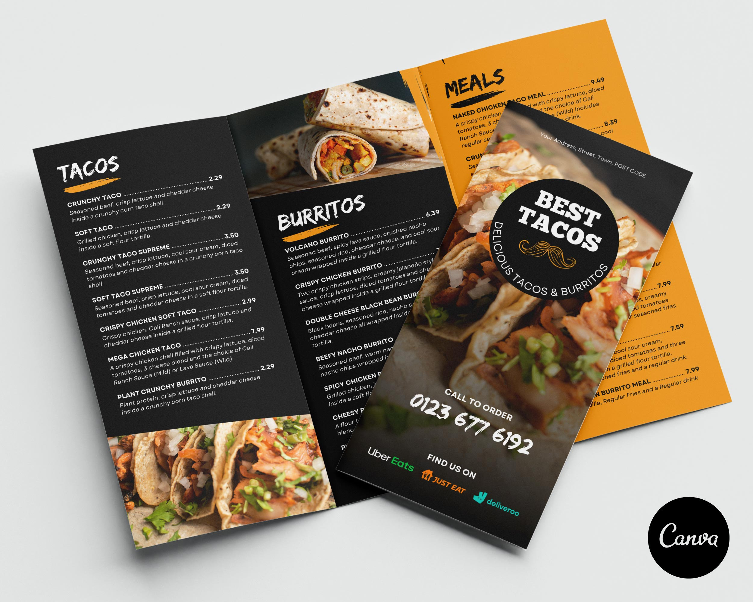 Taco Burrito Menu Template: Tri-fold Restaurant Design (canva) - Etsy