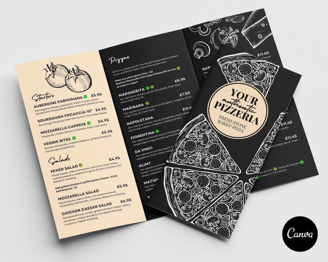 Tri-fold Pizzeria Menu Template: Customizable Canva Design ...