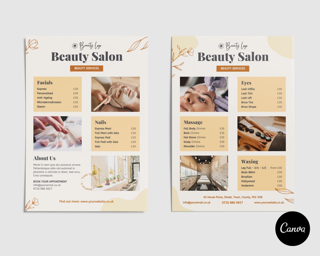 Canva Beauty Studio Price List Flyer | Beautician Price List Flyer ...
