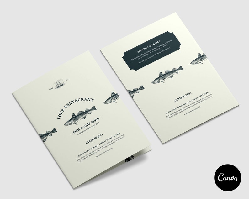 Fish & Chips Menu Template: Bi-fold Seafood Design (canva) - Etsy UK