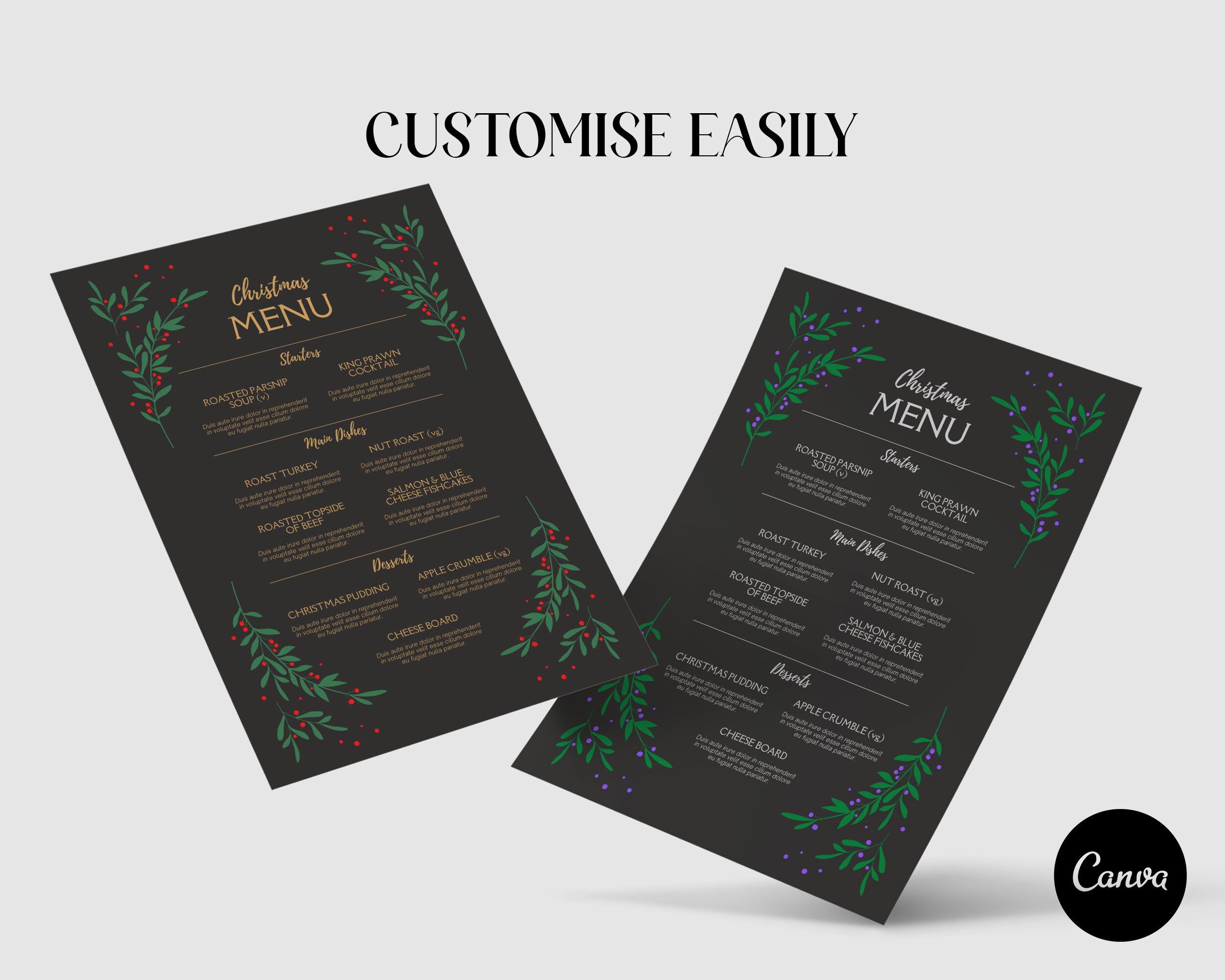 Classy Christmas Menu Template: Double Sided Canva Design - Etsy