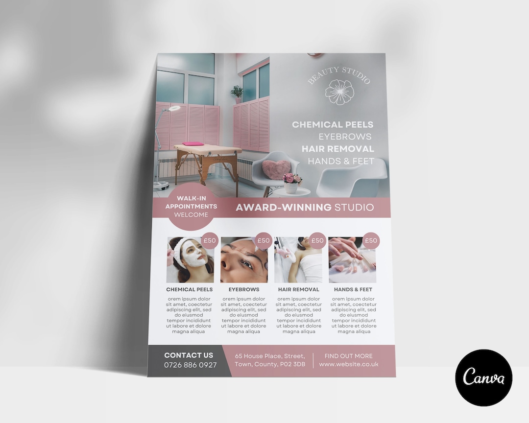 Canva Beauty Salon Flyer | Aesthetician Flyer Price List Template ...