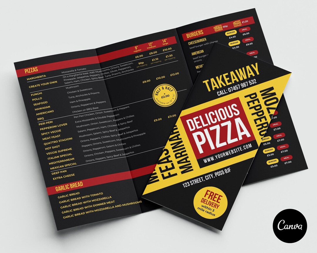 Canva Takeaway Pizza Menu // Tri-fold Pizzeria Menu Template // Tri ...