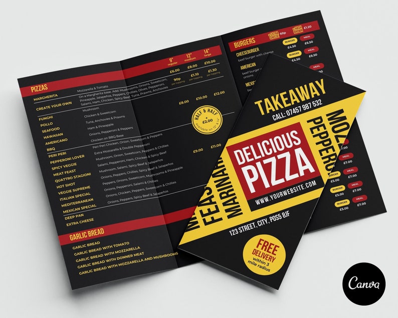 Takeaway Pizza Menu: Tri-fold Restaurant Canva Template (digital ...