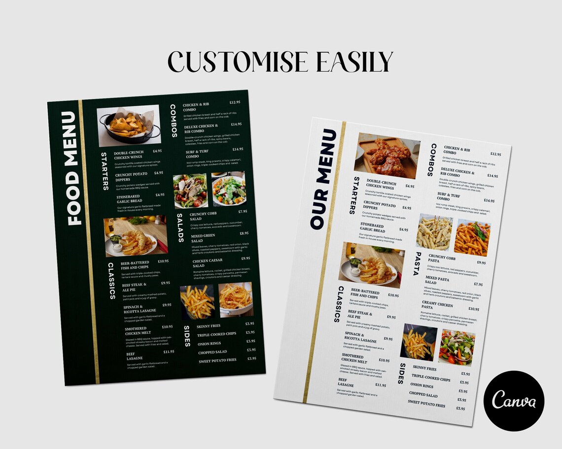 Canva A4 Menu // Menu Template // Canva Modern Menu Template // 2 Sided ...