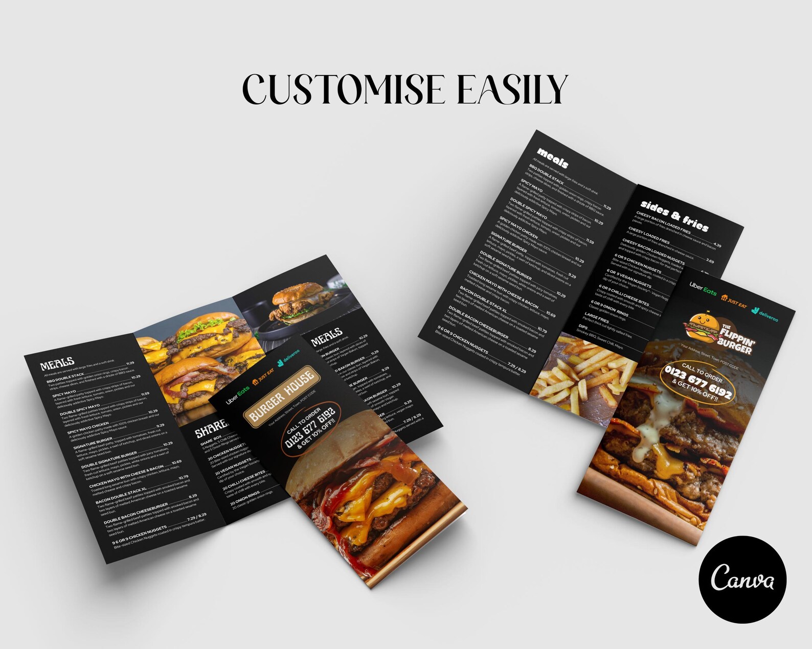Burger Restaurant Menu Template: Tri-fold Canva Design - Etsy