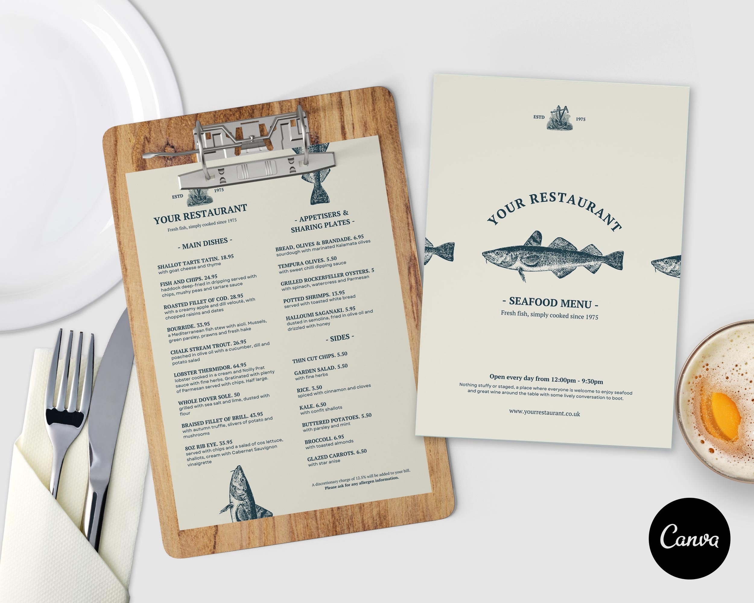 Seafood Restaurant Menu Template: A4 Fish & Chip Design (canva) - Etsy