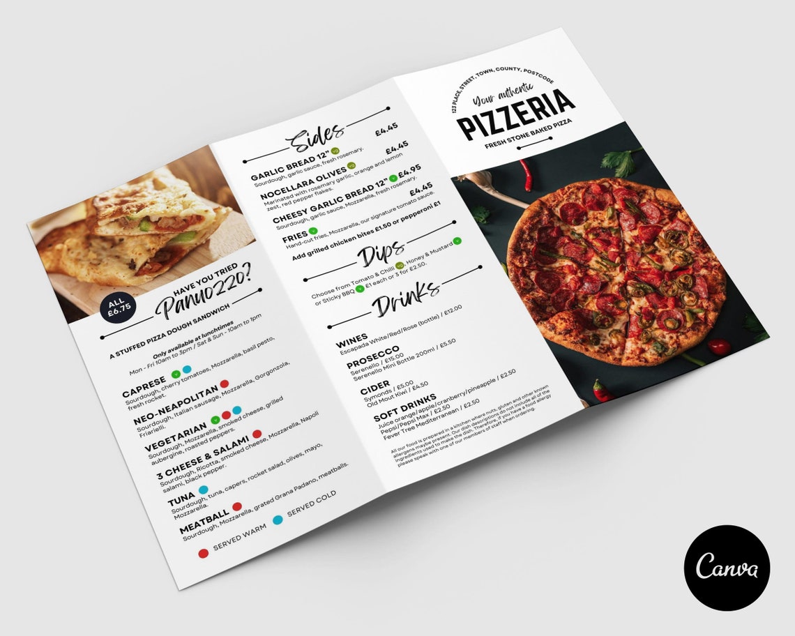 Tri-fold Pizzeria Menu Template: Restaurant Canva Design (digital ...