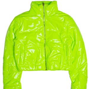 Neon Lime Crop Puffer Jacket - Etsy