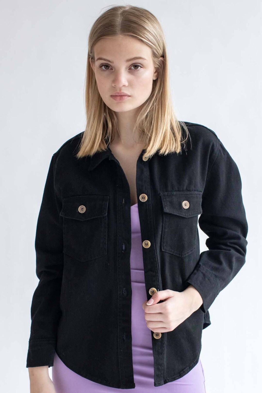 Black Washed Denim Shacket - Etsy