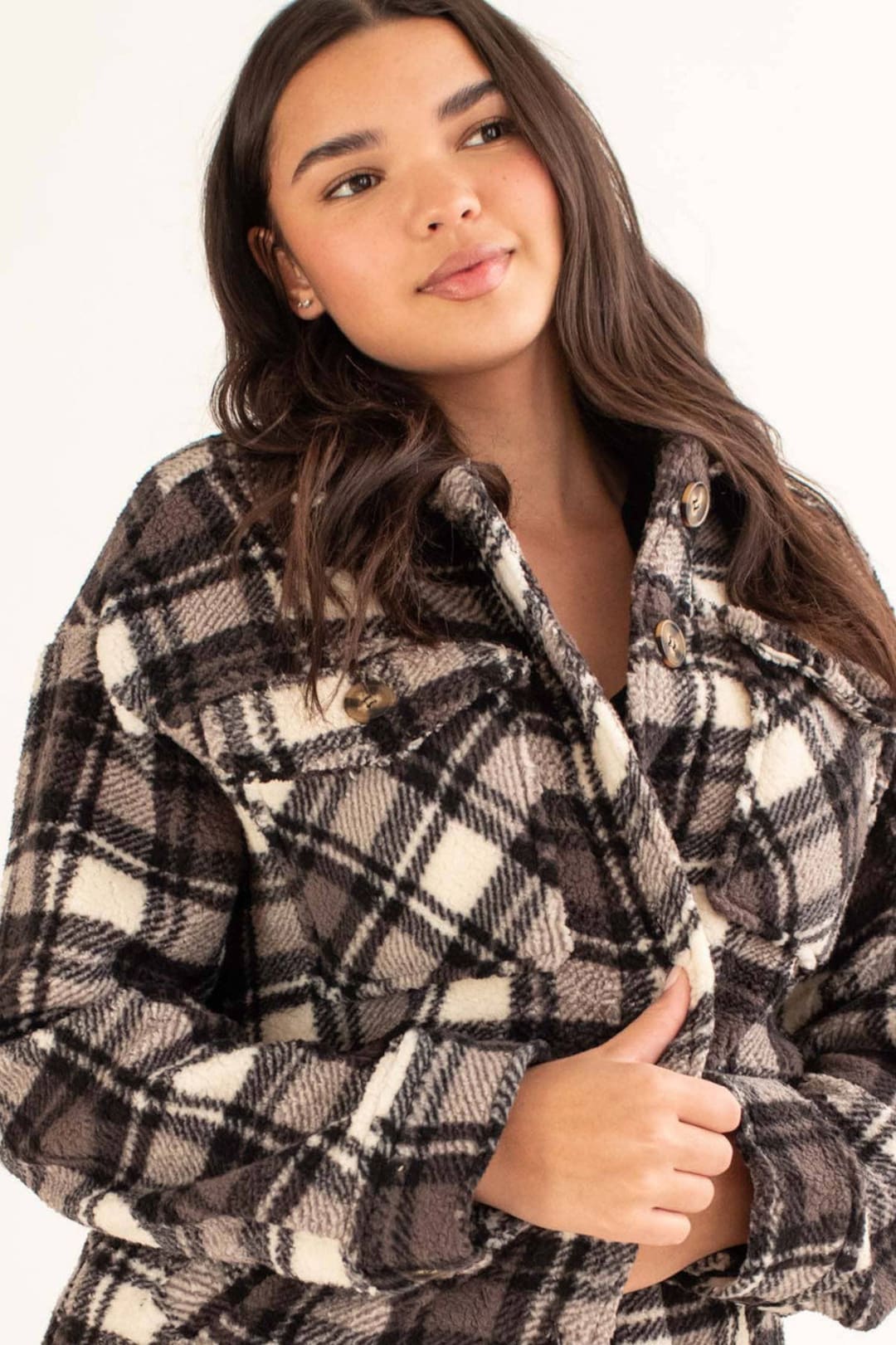 Black Plaid Sherpa Shacket - Etsy