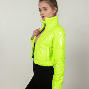 Neon Lime Crop Puffer Jacket - Etsy