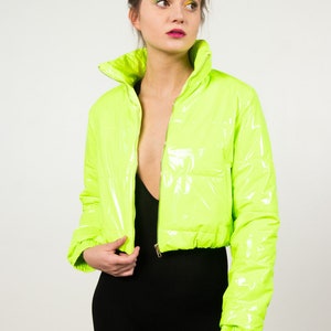 Neon Lime Crop Puffer Jacket - Etsy