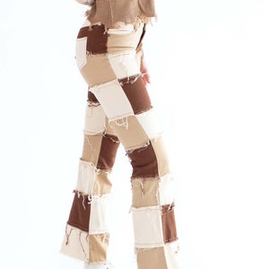 Brown Patchwork Flare Jeans - Etsy