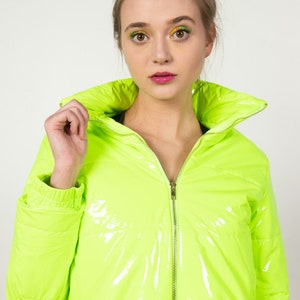 Neon Lime Crop Puffer Jacket - Etsy
