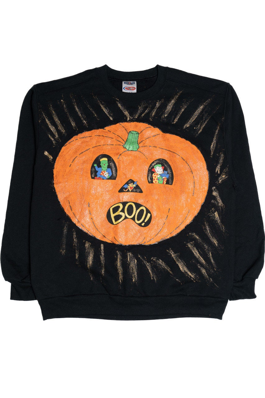 Vintage "boo!" Hand Painted Pumpkin With Applique Halloween Sweater - Etsy