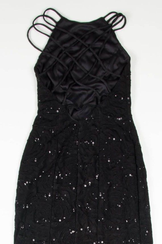 Black Sequin Strappy Back Prom Dress - Gem