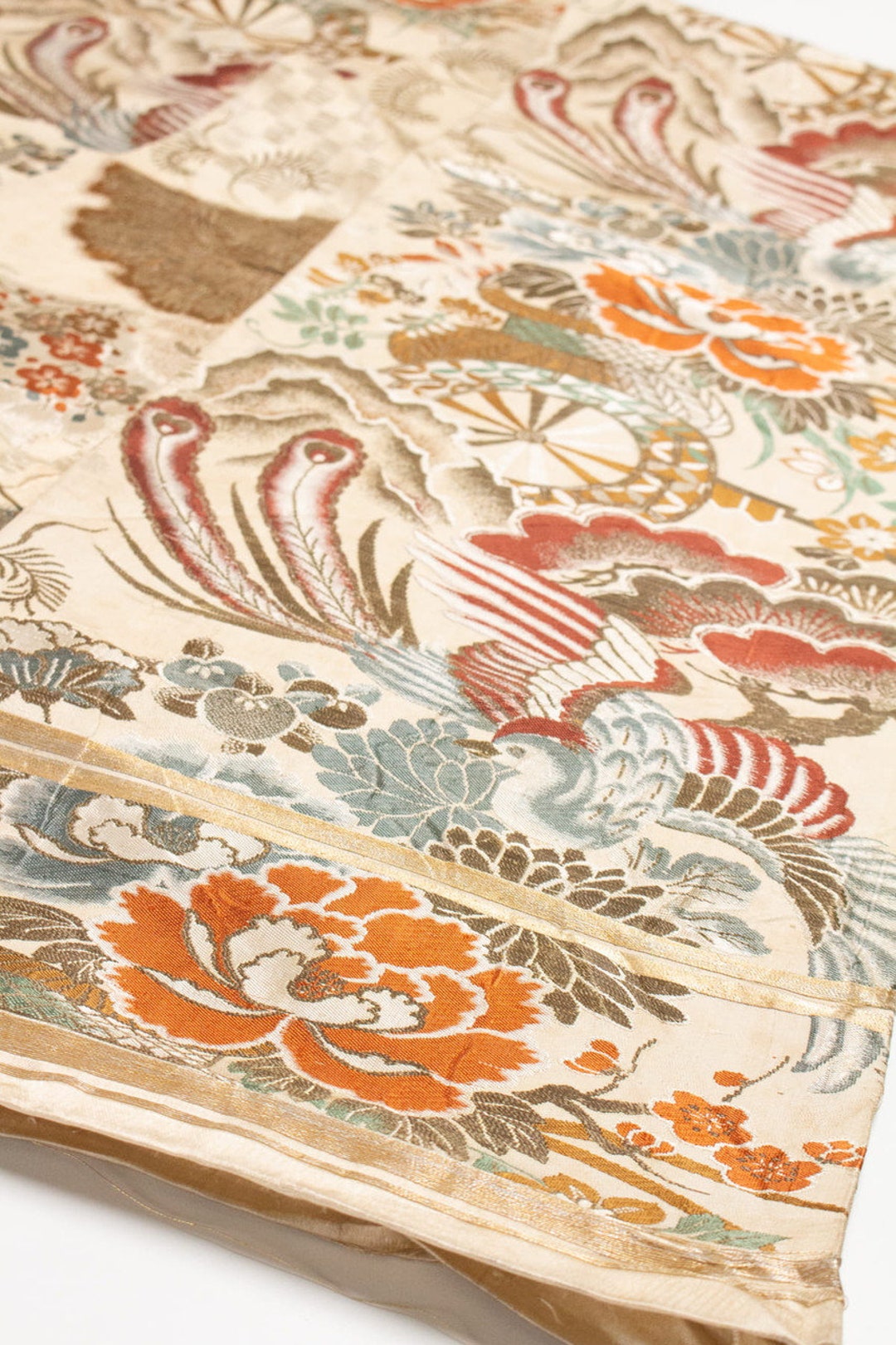 Vintage Pheonix Floral Maru Obi - Etsy