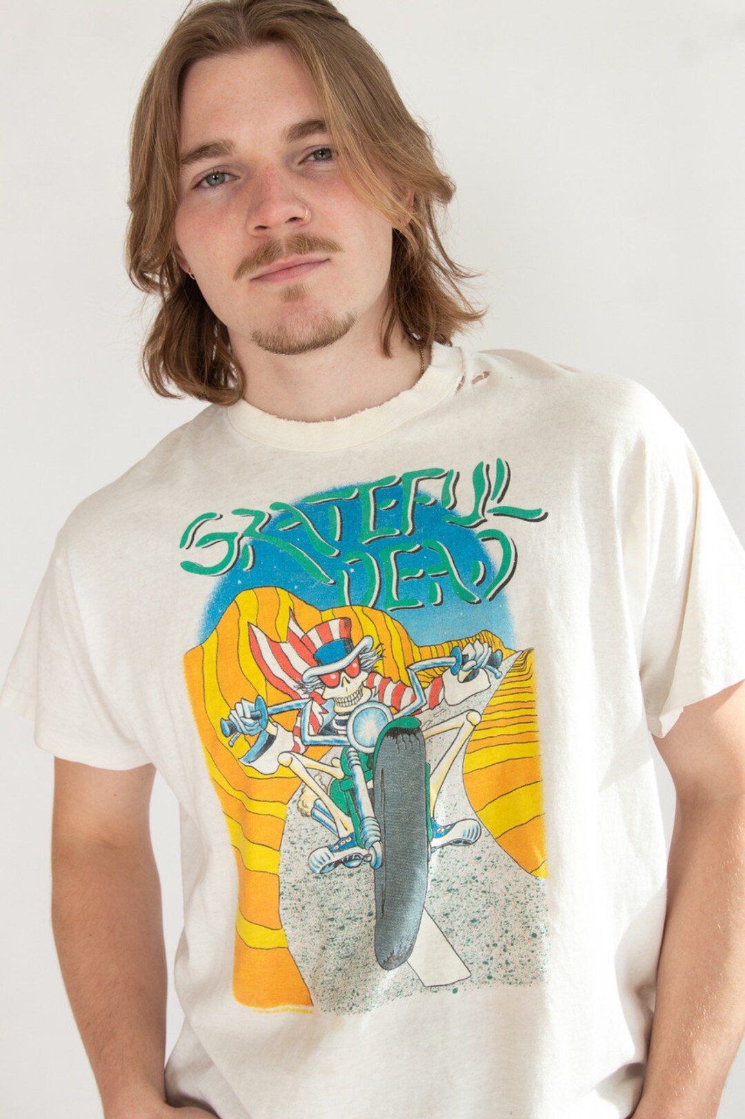 Rare Vintage Distressed Grateful Dead Uncle Sam Motorcycle T-shirt 1988 ...