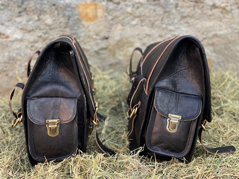 Leather Motorcycle Bag Black Bag Set Saddle Bag Bike Bag Side | Etsy