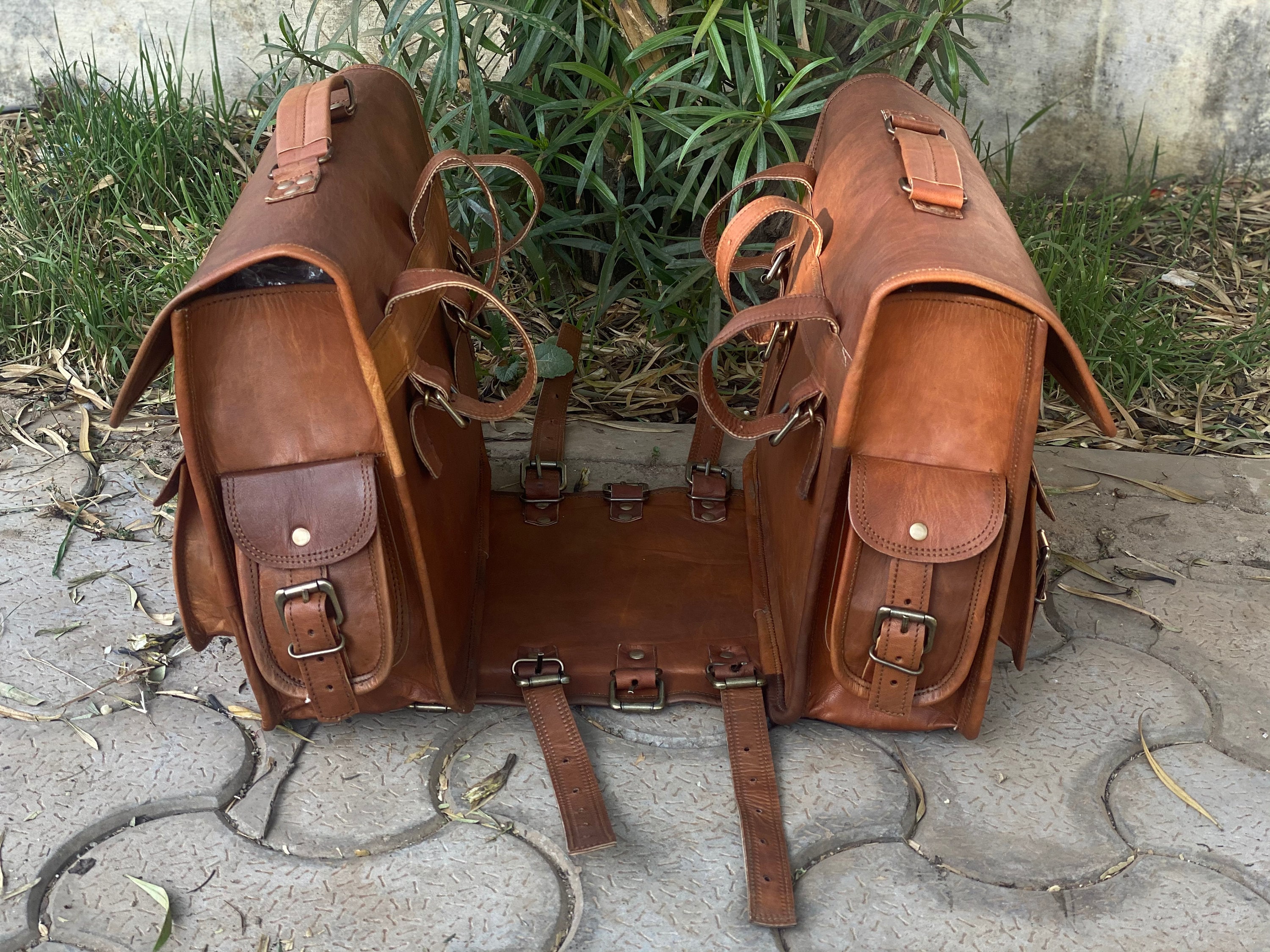 Goat Hide Leather Motorcycle Saddle Bags: Pannier Set of 2 - Etsy