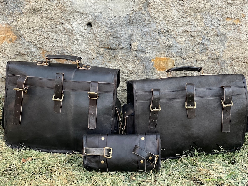 Black Leather Motorcycle Messenger Bag Set With Tool Pouch - Etsy